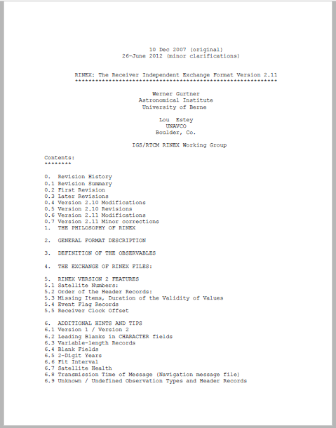_RINEX: The Receiver Independent Exchange Format Version 2.11, 26 June ...